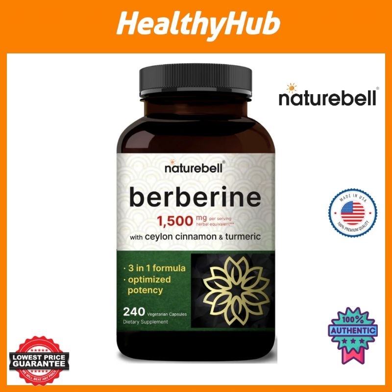 Naturebell Berberine 1500mg, with Cinnamon & Turmeric 240 Veg Capsules ...
