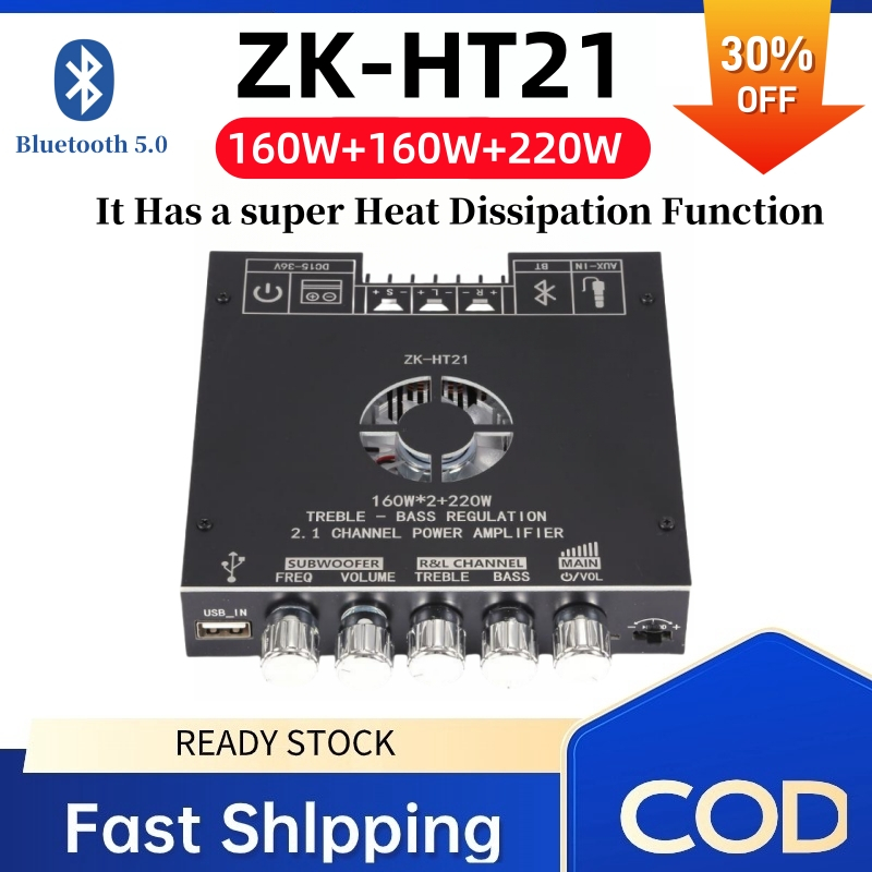 160WX2+220W ZK-HT21 TDA7498E Bluetooth 5.0 Subwoofer Amplifier Board 2.1 Channel Power Audio ...