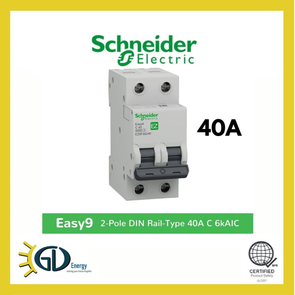 Original 2Pole Schneider Easy9 40A C DIN-Rail Type Miniature Circuit Breaker 6kAIC (EZ9F56240 ...