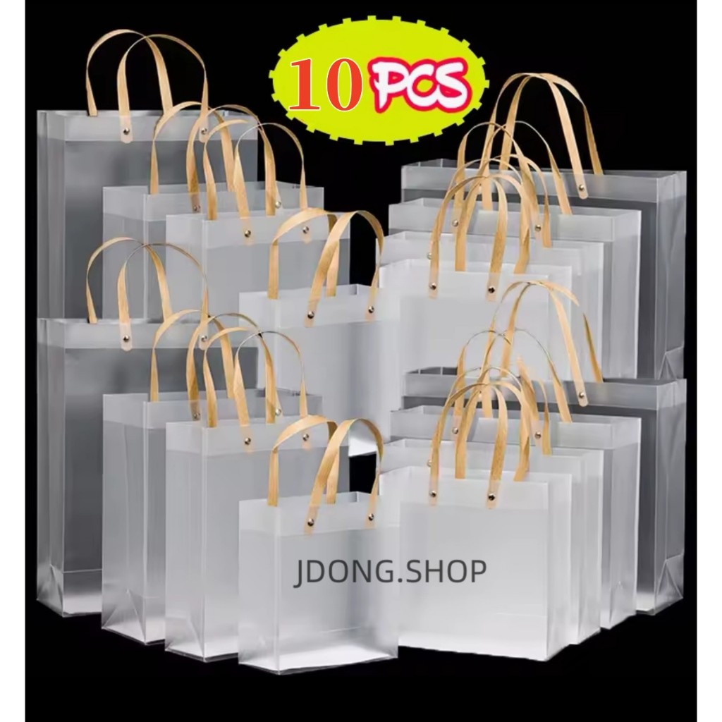 10PCS Frosted Plastic bags with Handles PVC souvenir tote bag ...