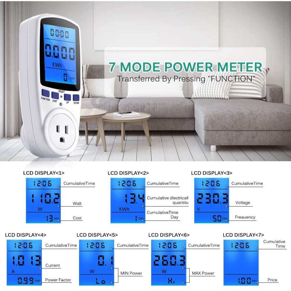 Digital Watt Power Meter Electric Monitor US 220V PlugSocket Voltage ...