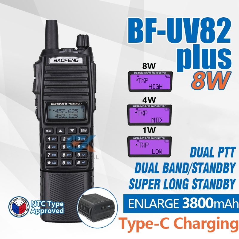 Baofeng UV-82 Plus Walkie Talkie Radio Type-C 8W Dual Band VHF/UHF Two Way Radio 10km Long Range ...