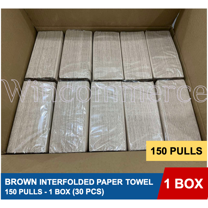 1 BOX 30 PACKS BROWN Interfolded Paper Towel 150 pulls or 175 pulls ...