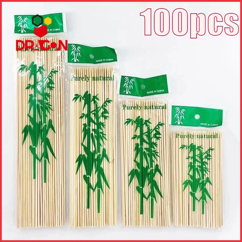 100pcs BBQ Sticks Disposable Bamboo Stick Barbecue Wooden Stick Party ...