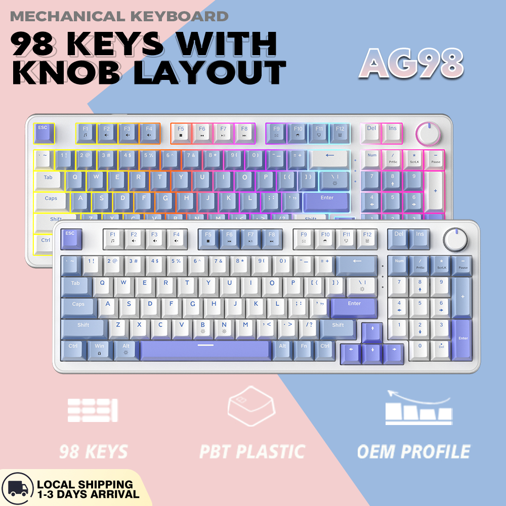 AG98 RGB Mechanical Keyboard Hot Swap Blue and White Gaming Keyboard 98 ...