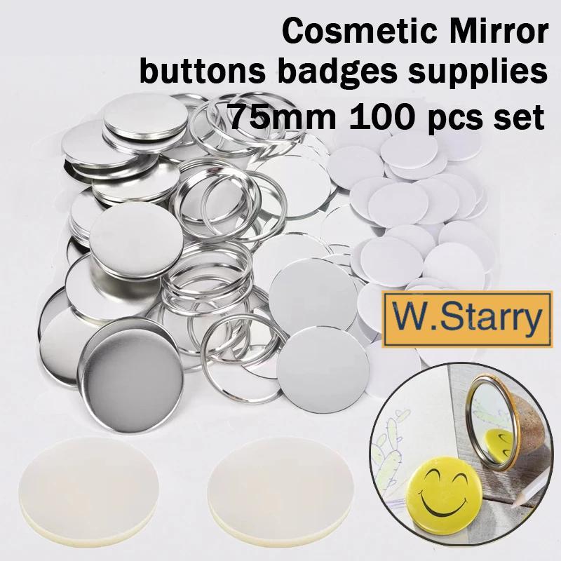 100Pcs 75mm Cosmetic Mirror Metal DIY Badge Button Blank Raw Material ...