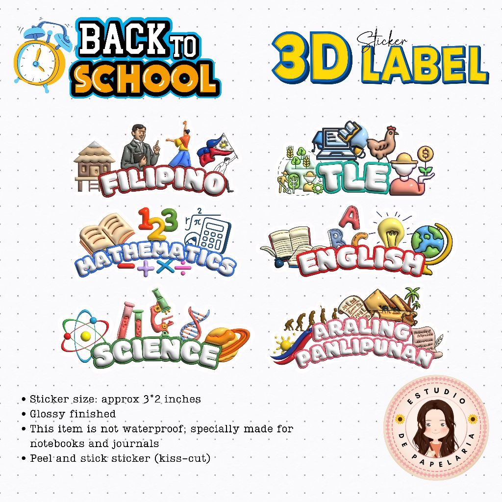 Estudio | 3D design Subject School Notebook Label | Shopee Philippines
