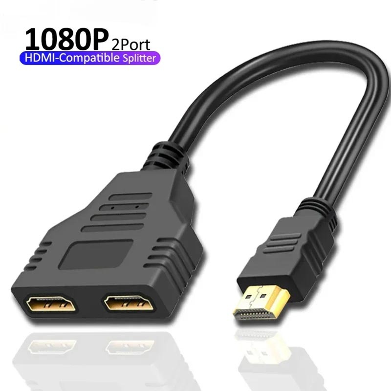 1 In 2 Out Male To 2 Female HMDI Cable 2 Dual Port HDMI Adapter ...