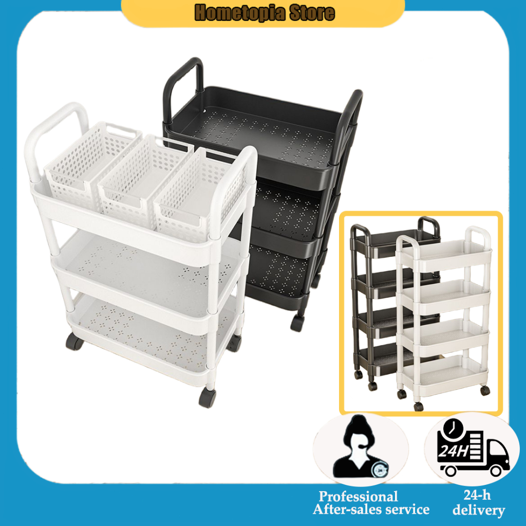 Trolley Cart Organizer 3/4 Tier Upgrade Moving Rack Kitchen Storage ...