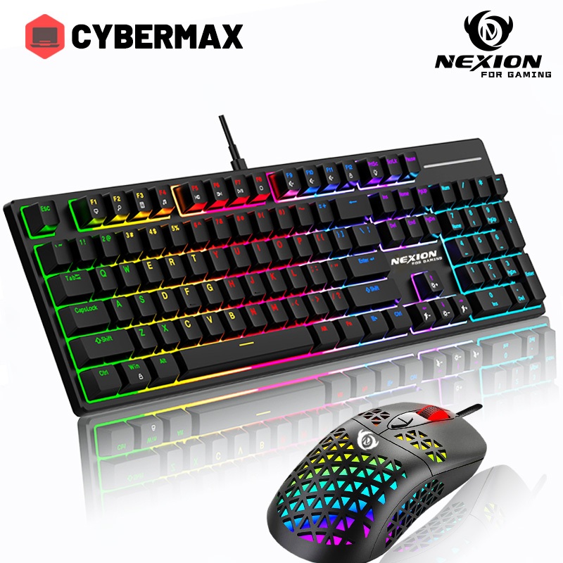 Nexion True Mechanical Keyboard Mouse Set RGB Backlit Gaming Keyboard ...