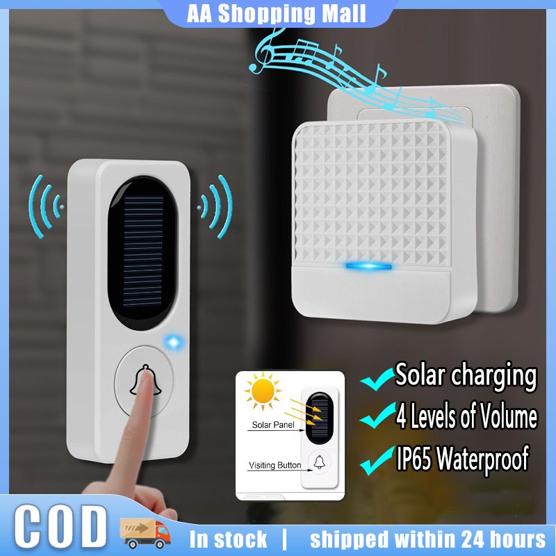 Solar Power Doorbell Wireless IP65 Waterproof Doorbell 300M Long Range ...