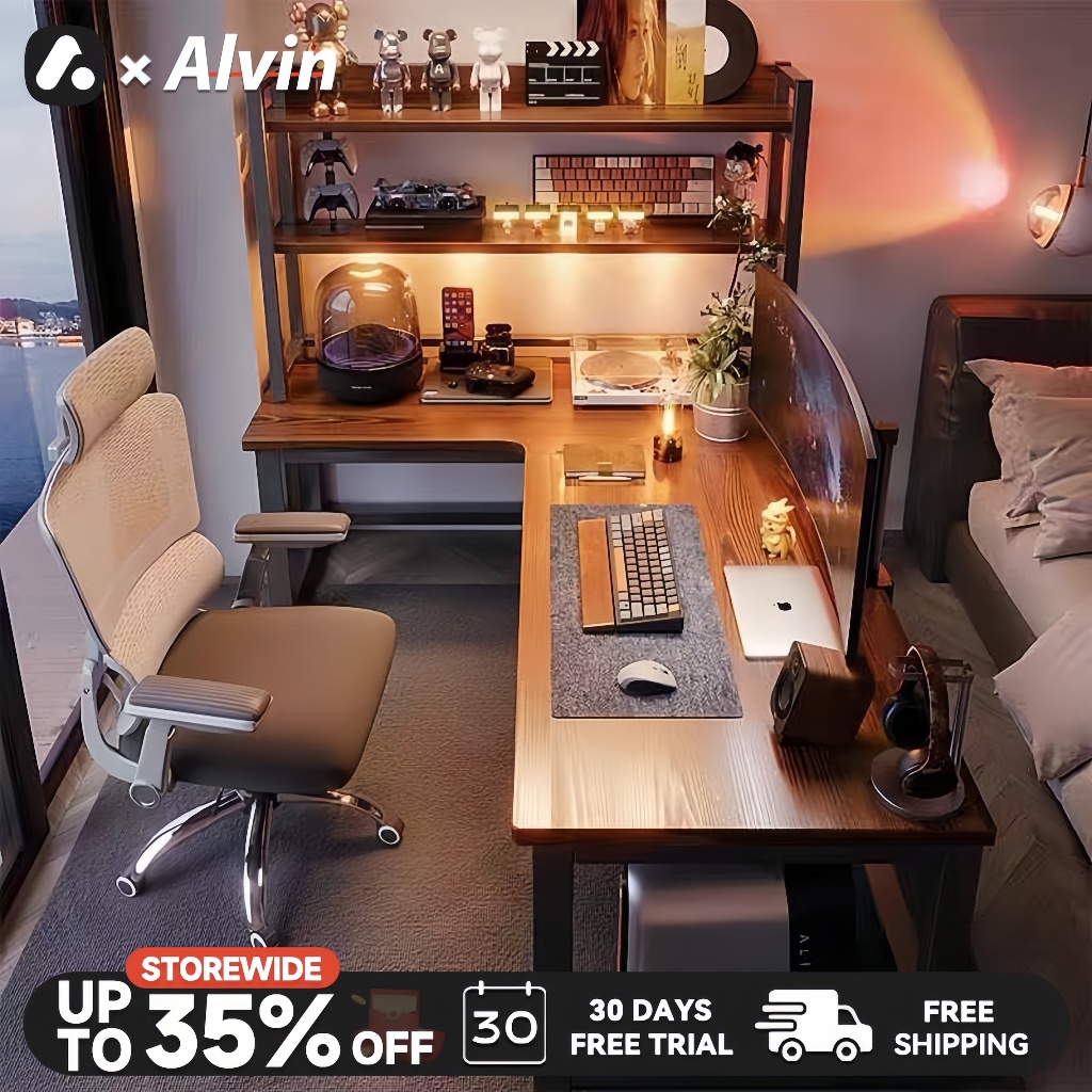 ALVIN L-Shaped Corner Table Computer Game Table Office Desk Study Table ...