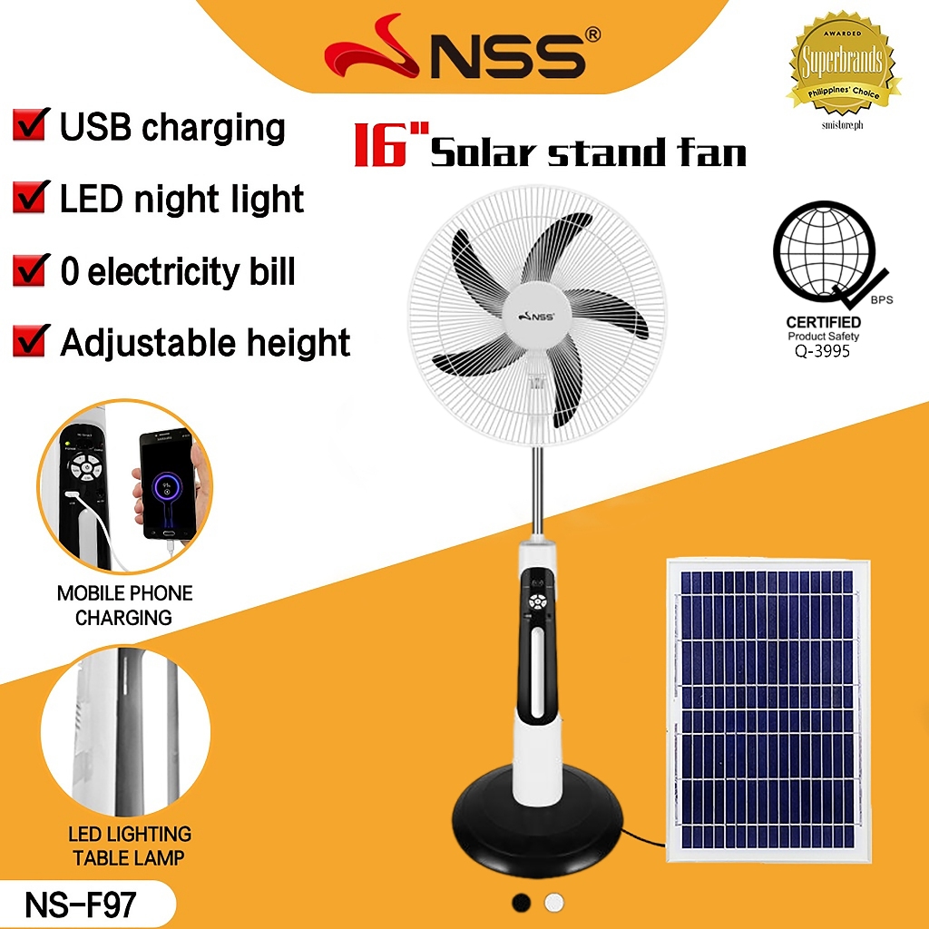 NSS Solar Electric Fan 16‘’ Solar FAN with Solar Panel AC/DC DUAL POWER ...