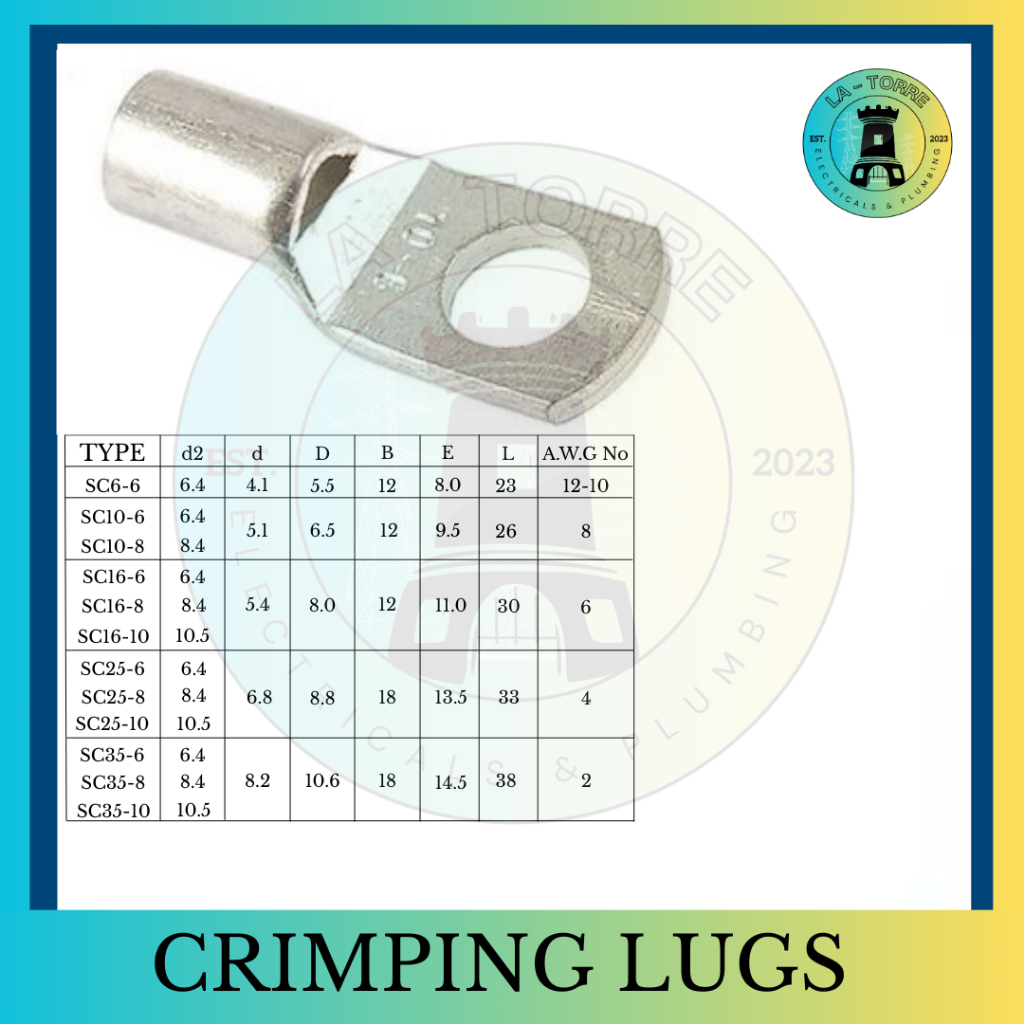 CRIMPING LUG (COPPER CABLE LUG) (SC6-6/SC35-10) per pack | Shopee ...