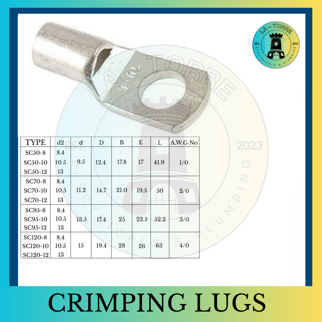 CRIMPING LUG (COPPER CABLE LUG) (SC50-8/SC120-12) (10PCS) | Shopee ...
