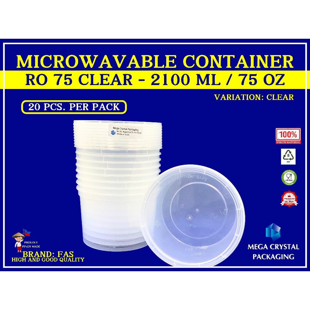 [ 20 Pcs ] Microwavable Container Round RO 75 - 2100 ml CLEAR | Shopee ...