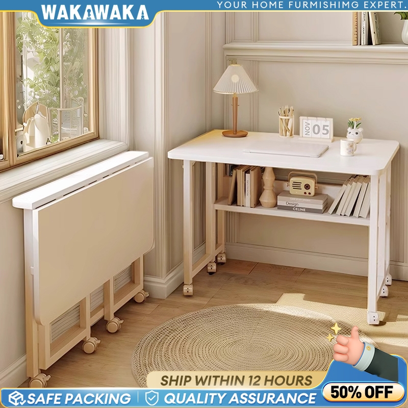 Mobile folding table double-layer study table computer table desk with ...