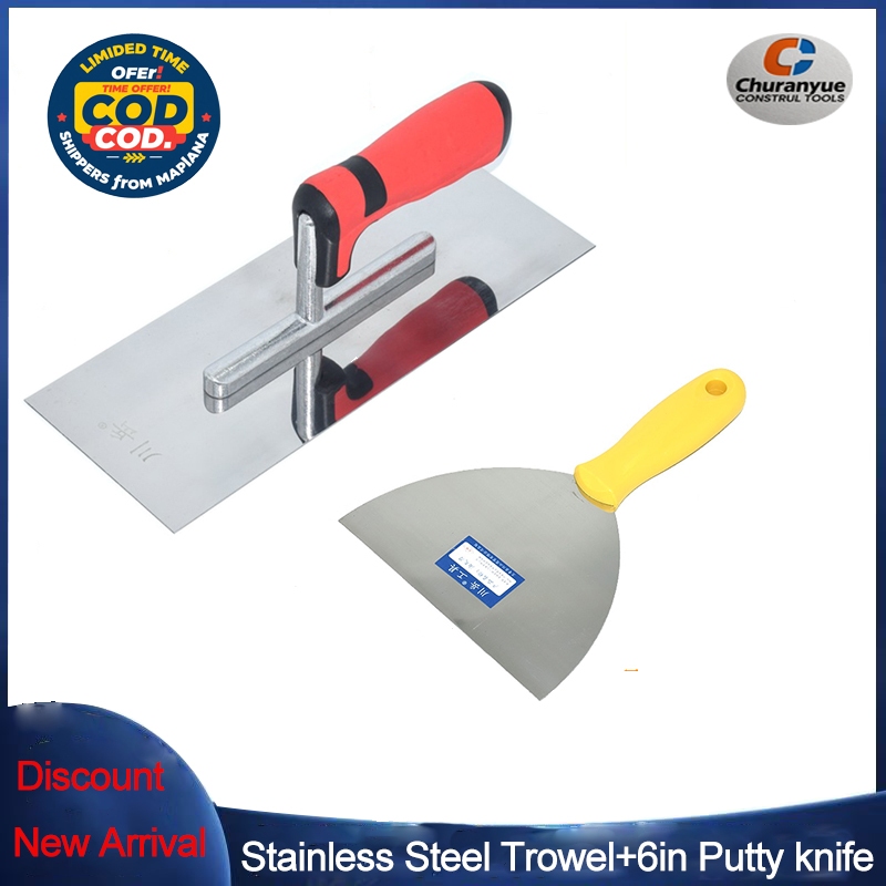 Chuanyue 28cm Plastering Trowel Stainless+6 Inch Stainless Putty knife ...
