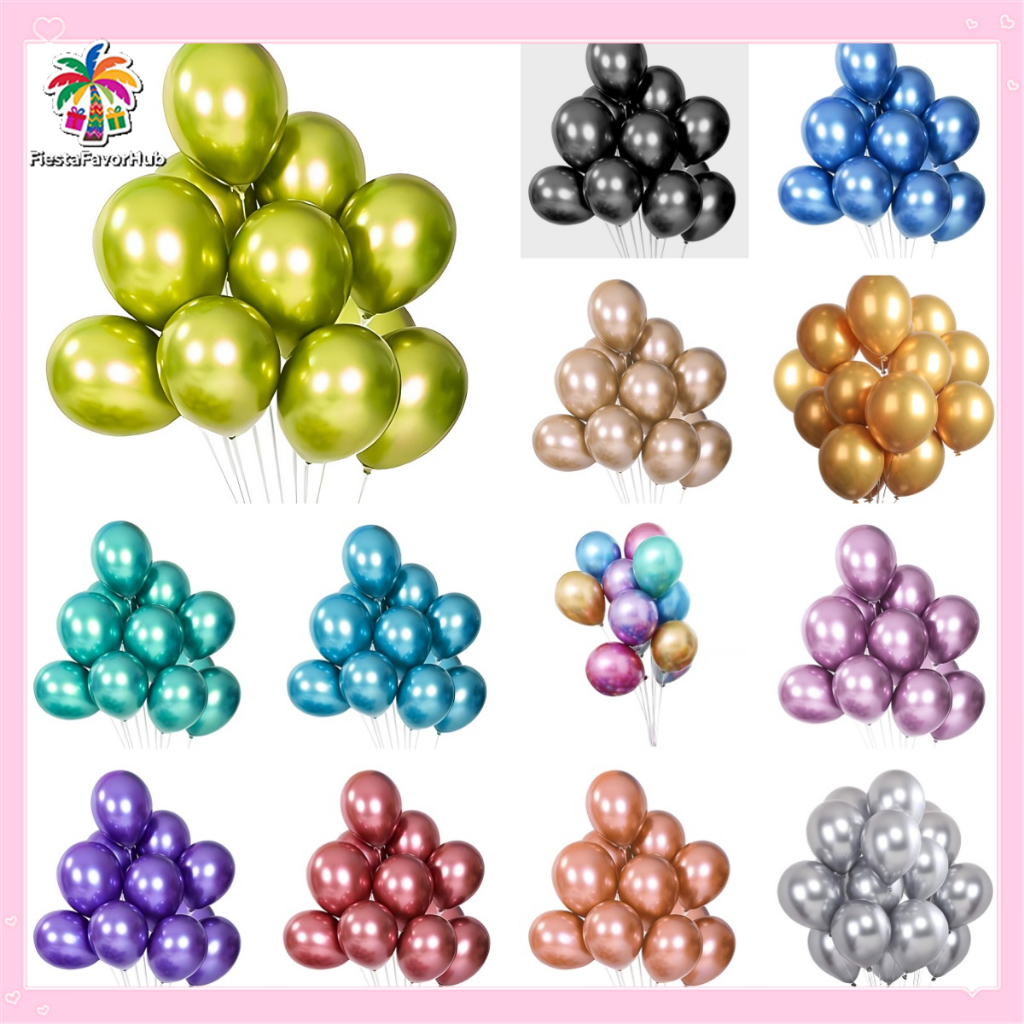 Chrome 10" Metallic latex Balloons (10pcs) birthday decor Party ballon ...
