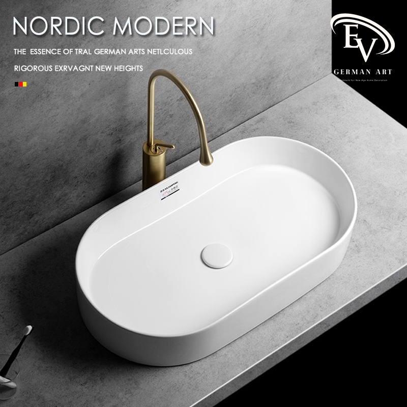 EV Nordic Countertop Basin-Large Ceramic Sink for Bathroom, Modern Oval ...