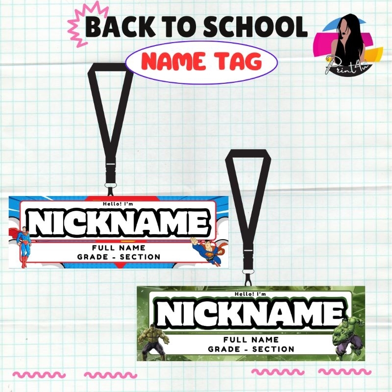 Name Tag Laminated for Students - superheroes/Marvel/Avengers/Batman ...