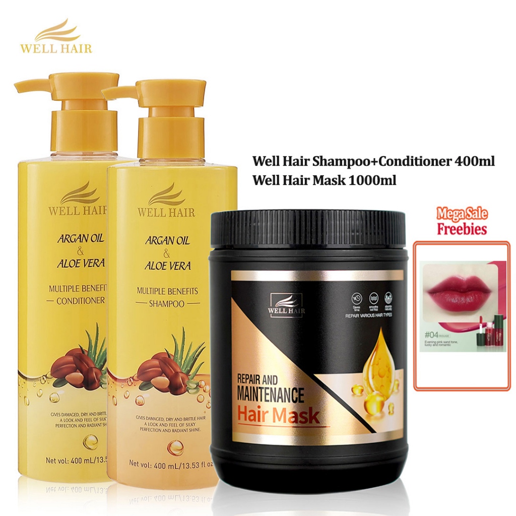 Well Hair 400ml Dual Essence Argan Oil & Aloe Vera Shampoo Conditioner ...