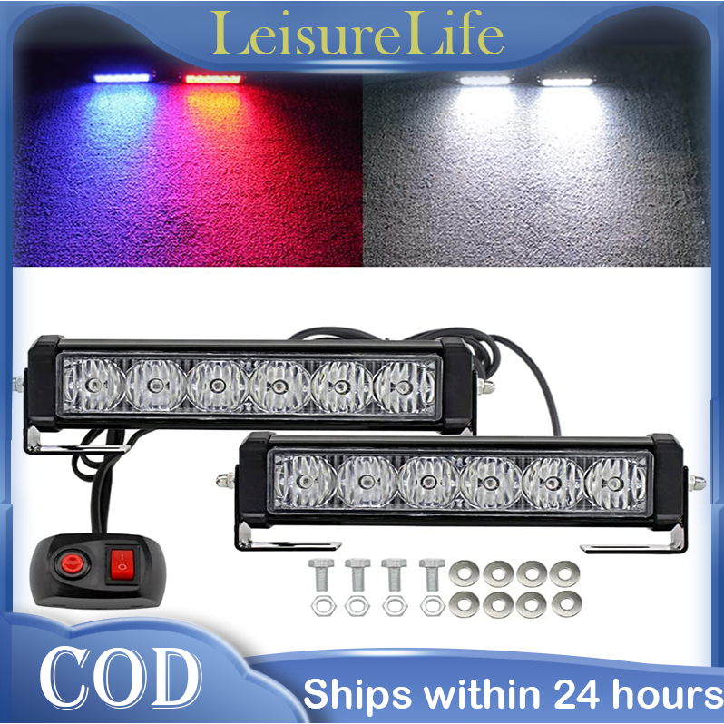 2PCS 6LED Strobe Light 12V High Bright Car Flash Light/lights white ...