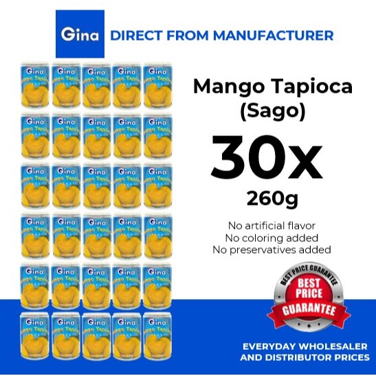 30x Gina Mango Tapioca (Mango Sago) Ready to Eat 260g (30 Cans with ...