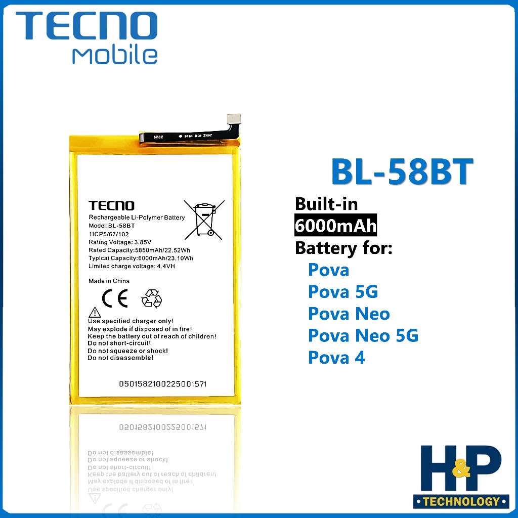 BL-58BT for Tecno Pova / Pova 5G / Pova Neo / Pova Neo 5G / Pova 4 ...