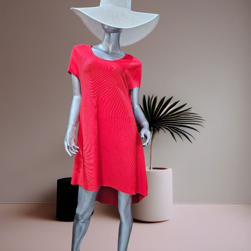 Anotah red knit asymmetric Aline dress | Shopee Philippines