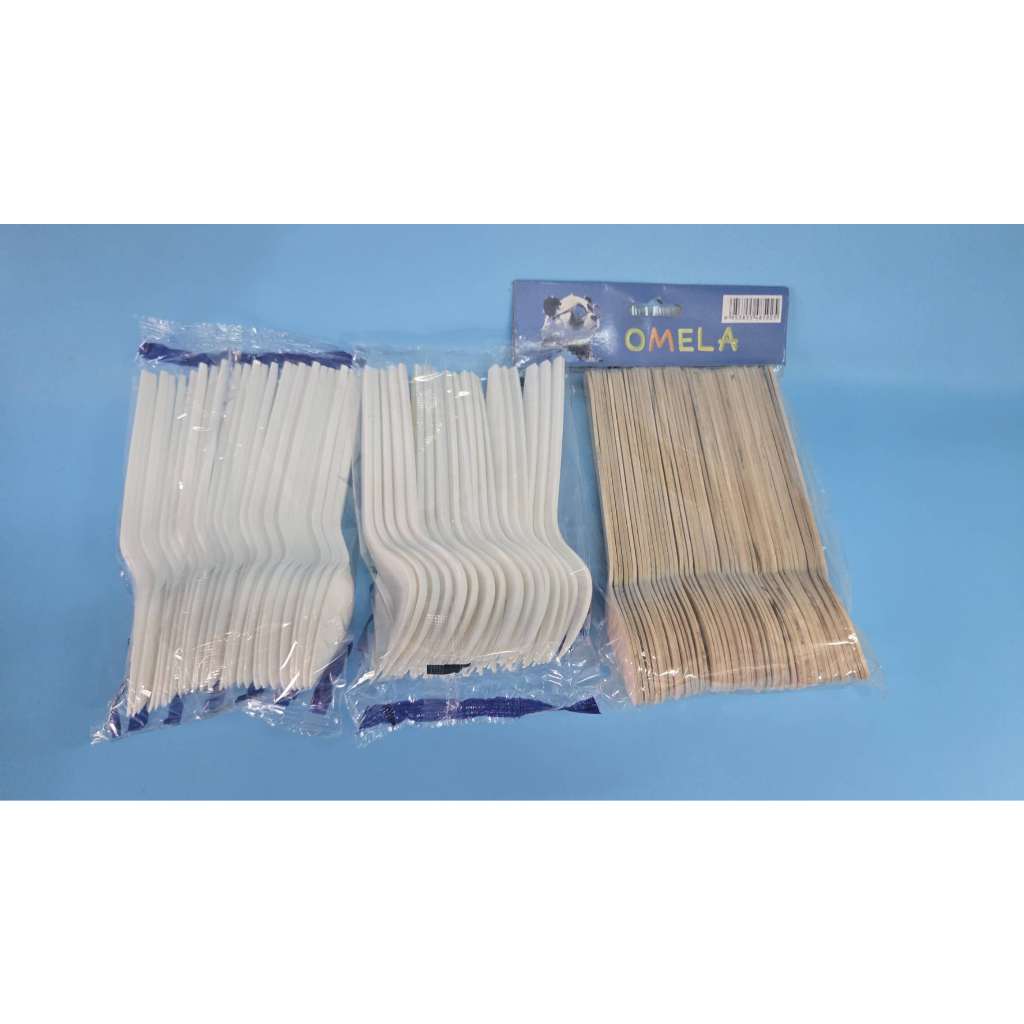 Utensils Spoon, Fork Disposable Cutlery Plastic Spoon Fork White wood ...