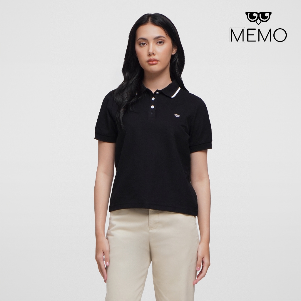 Memo Pique Polo with Tipping For Women (Black/White) | Shopee Philippines