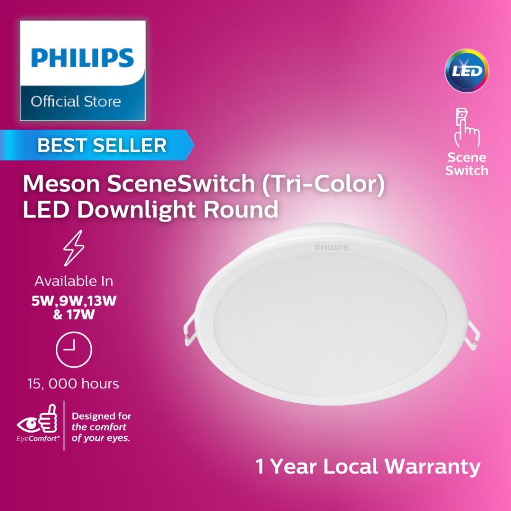 Philips Meson LED Downlight Round Recessed Tri-Color 5W/9W/13W/17W ...