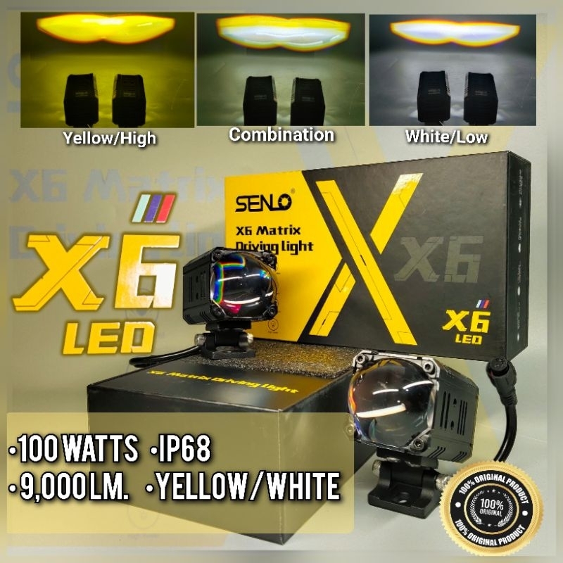 SENLO X6 100 WATTS MATRIX DRIVING LIGHT | 4 WIRES | YELLOW & WHITE ...