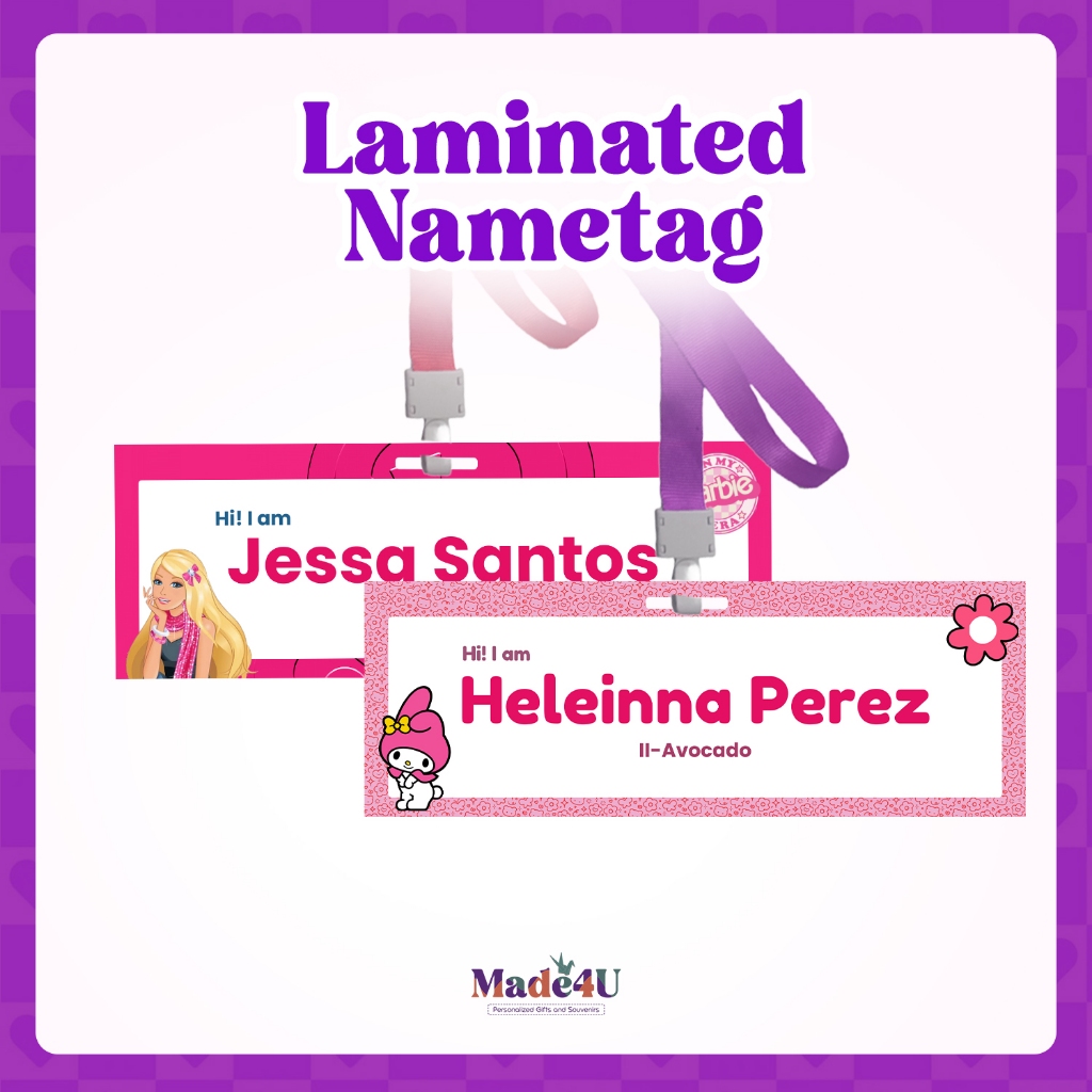 Laminated Nametag Plastic with Lace for Students Customized ...