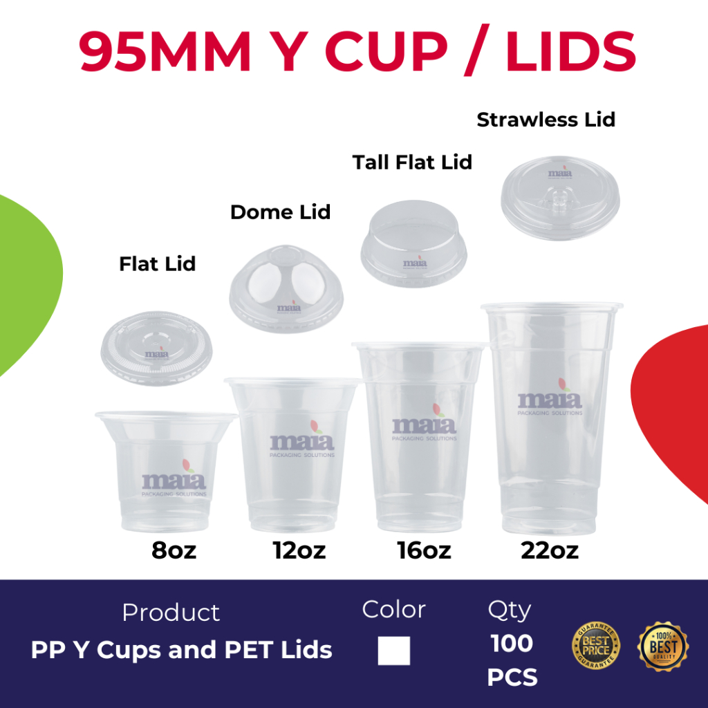 100pcs PP Plastic Cups with Lid 95mm Y Cups 8/12/16/22oz Milktea ...