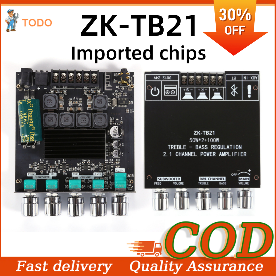 TODO ZK-TB21 TPA3116D2 Bluetooth 5.0 Subwoofer Amplifier Board 50WX2+100W 2.1 Channel Power ...