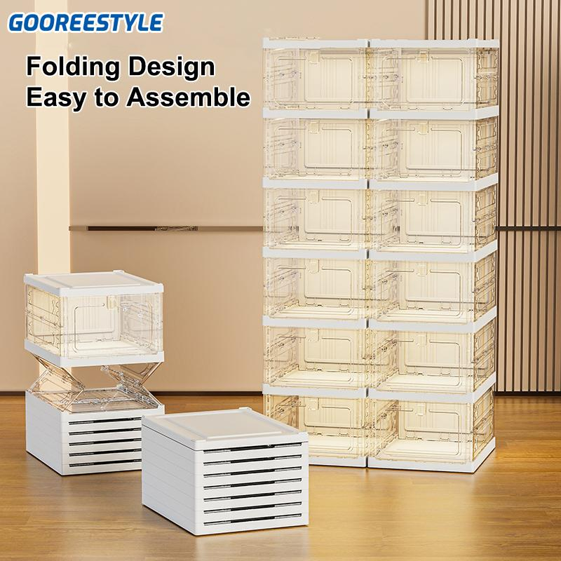 gooreestyle Transparent Foldable Shoe Rack Cabinet Storage Organizer ...