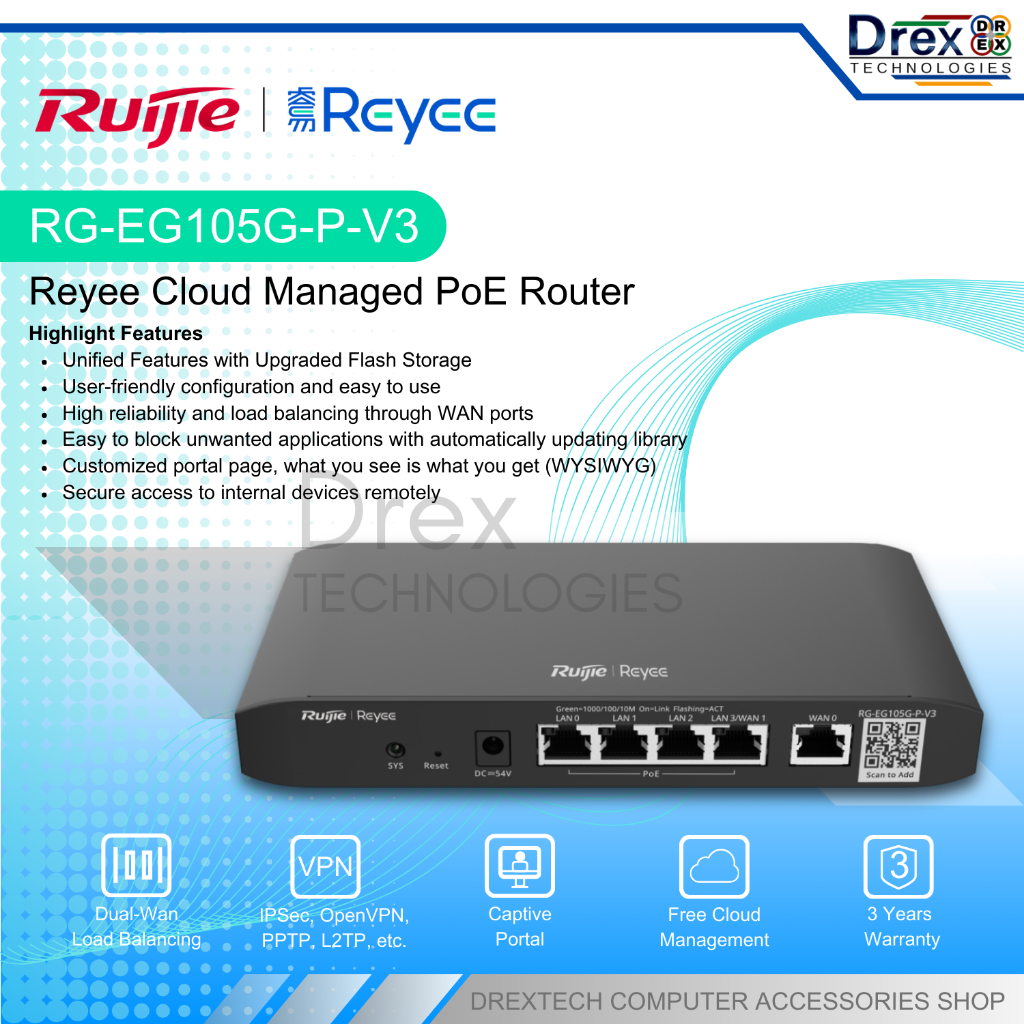 Ruijie RG-EG105G-P-V3 Reyee Cloud Managed PoE Router | Shopee Philippines
