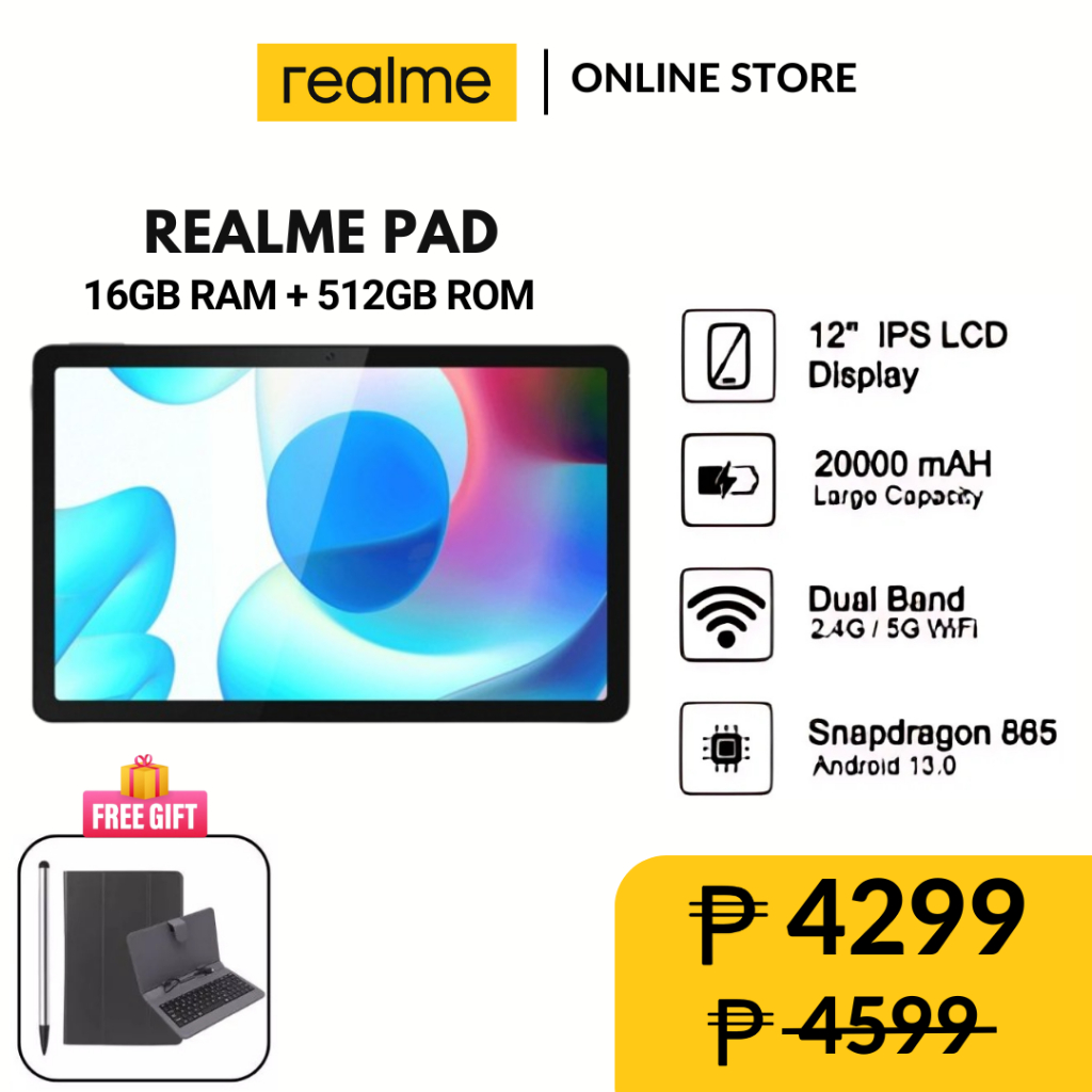 𝐑𝐞𝐚𝐥𝐦𝐞 Tablet P70 12 Inch Android 13.0 16GB RAM 512GB ROM Dual SIM 5G LTE WiFi 2.4/5G Android ...