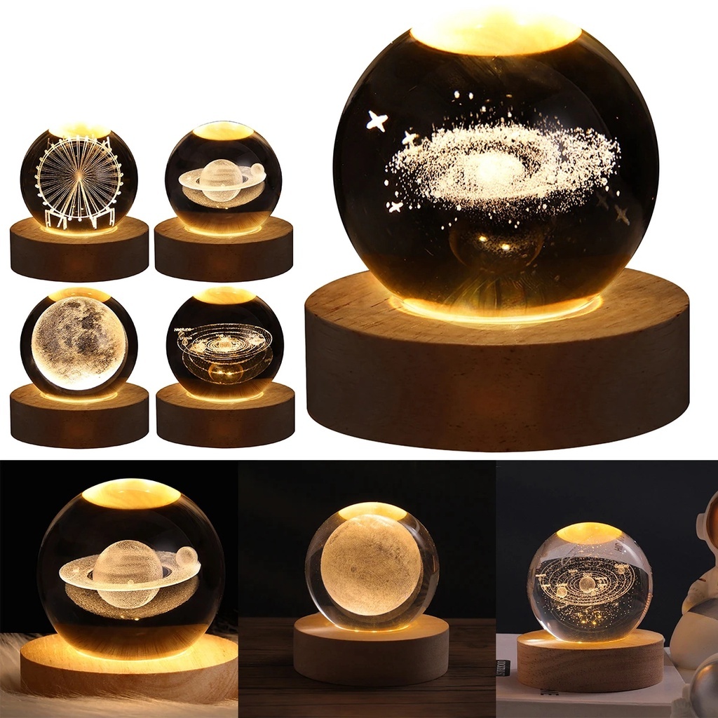 3D Crystal Ball Night Lamp Moon USB Light Table Crystal lamp LED ...