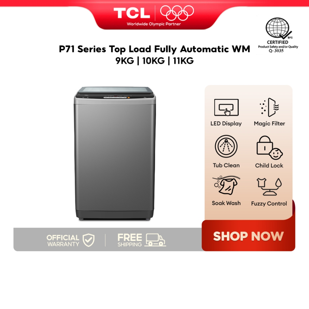 TCL Inverter Top Load Fully Automatic Washing Machine P71, 24 Hours Delay, Quick Wash, Child ...