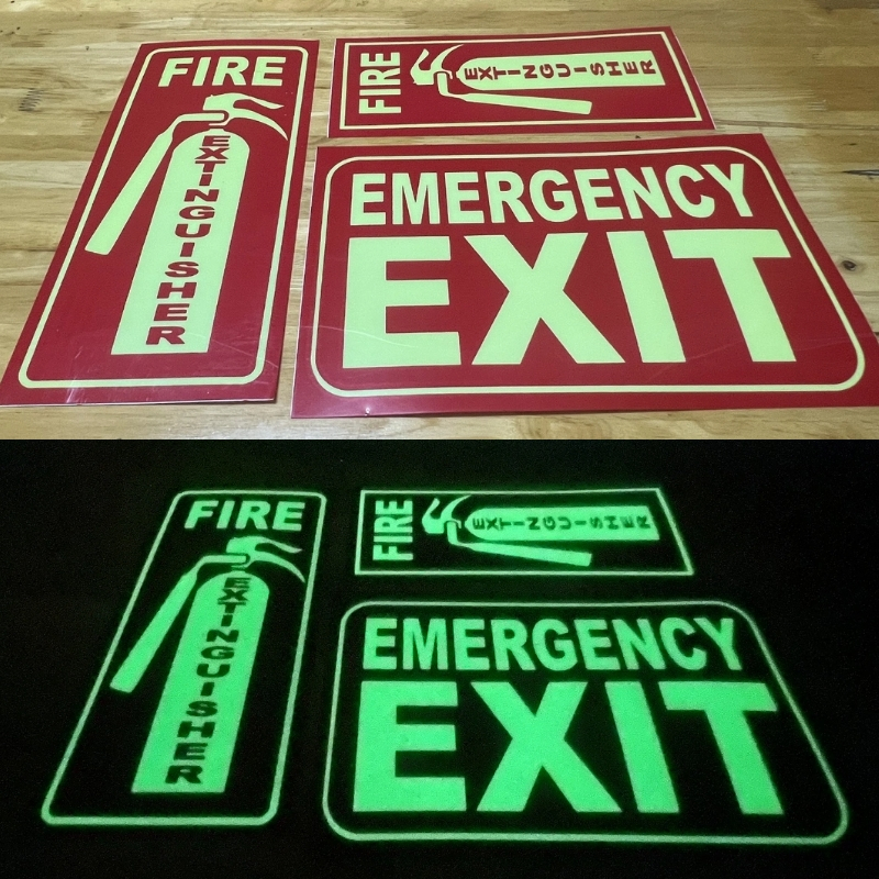 Exit Fire Extinguisher Luminous / Glow in the Dark Fire Exit Sign Red ...