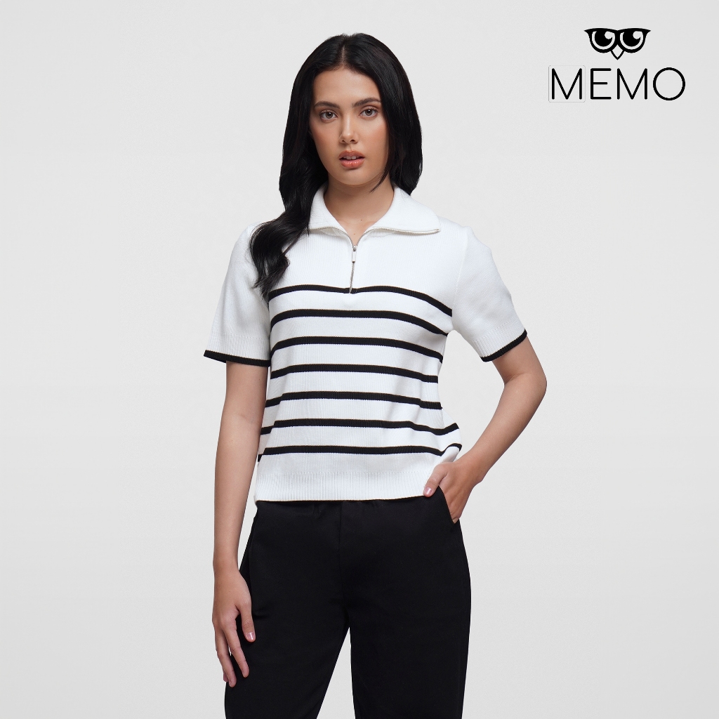 Memo Zip-Up Polo For Women (White) | Shopee Philippines