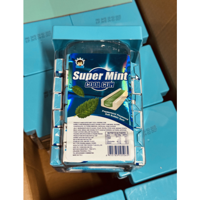 1Jar/60PCS Super Mint Cool Gum Pepper mint Flavoured Soft Bubble Gum ...