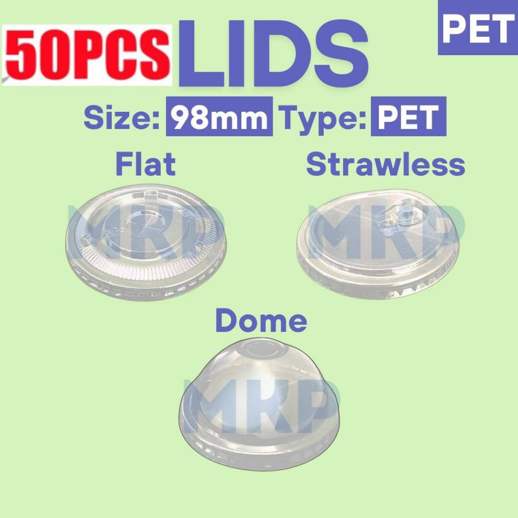 (50pcs) (98mm Diameter) FLAT/DOME/STRAWLESS PET Lids (NOT FIT for 95mm ...