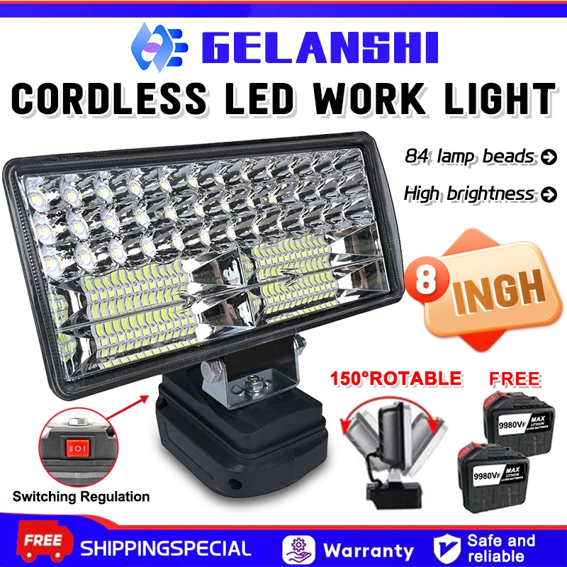 8 INCH Cordless LED Work Light Spotlight Li-ion Battery Outdoor ...