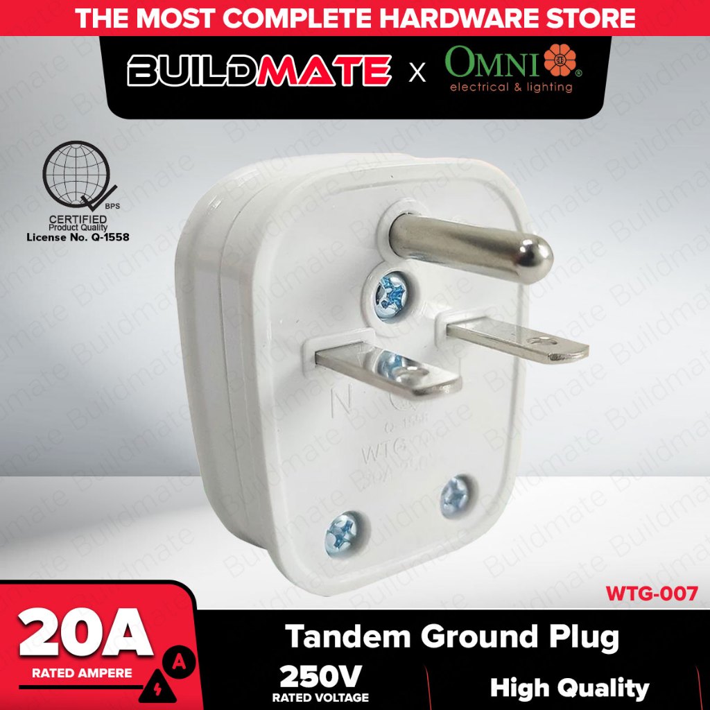 BUILDMATE Omni Electrical Tandem Ground Plug 20A 250V Heavy Duty Power ...