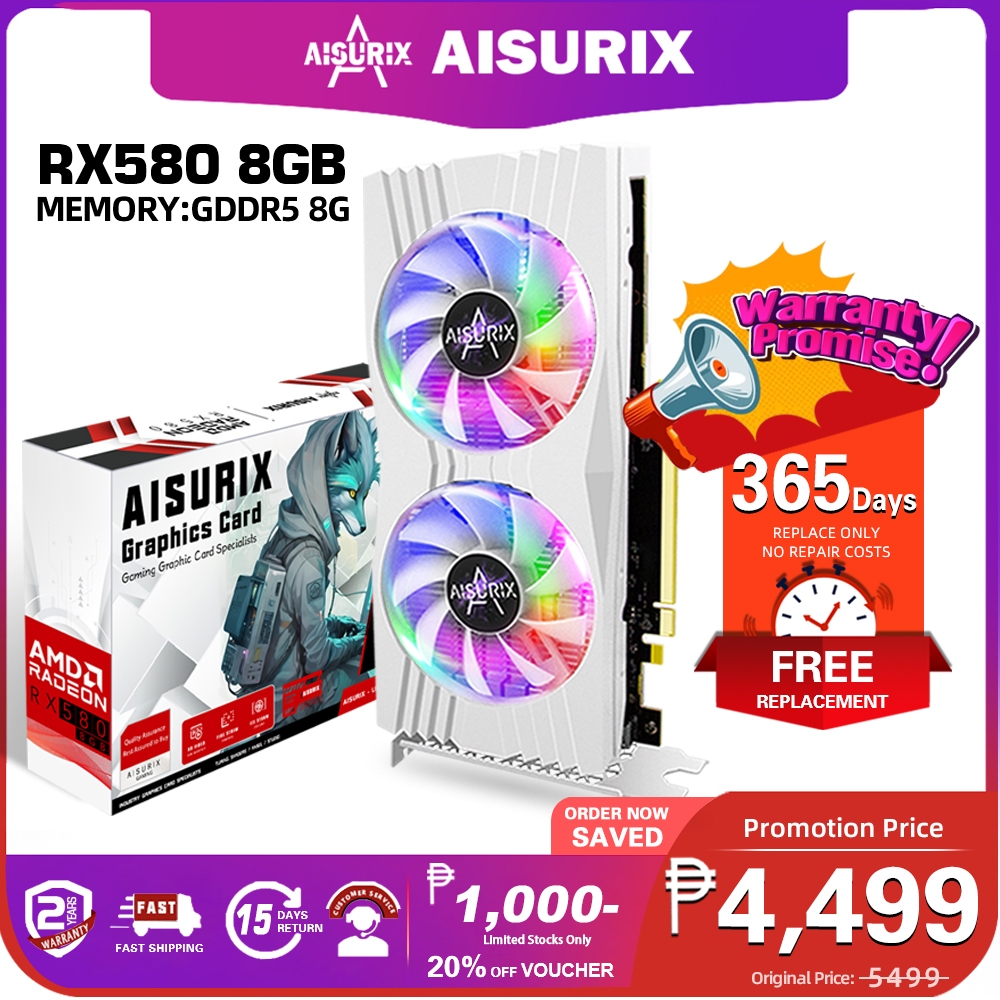 AISURIX RX580 8G Colorful RGB Graphics Card GDDR5 256Bit Computer GPU ...
