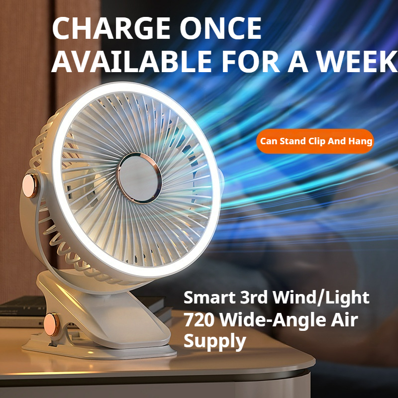 Clip On Fan Strong Wind Rechargeable Lighting Portable Student ...